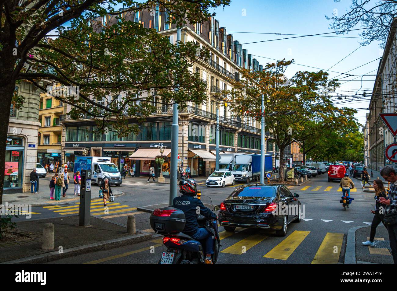 Geneva, Switzerland - September 8 2023: Urban street view of downtown ...