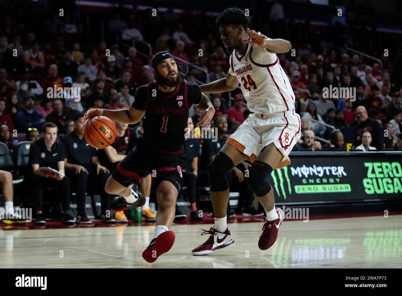 Southern California forward Joshua Morgan (24) defends against Stanford ...