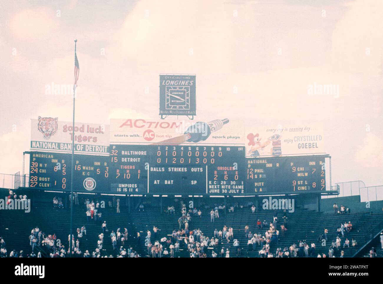 DETROIT, MI - JUNE 28: General view of the scoreboard during an MLB ...