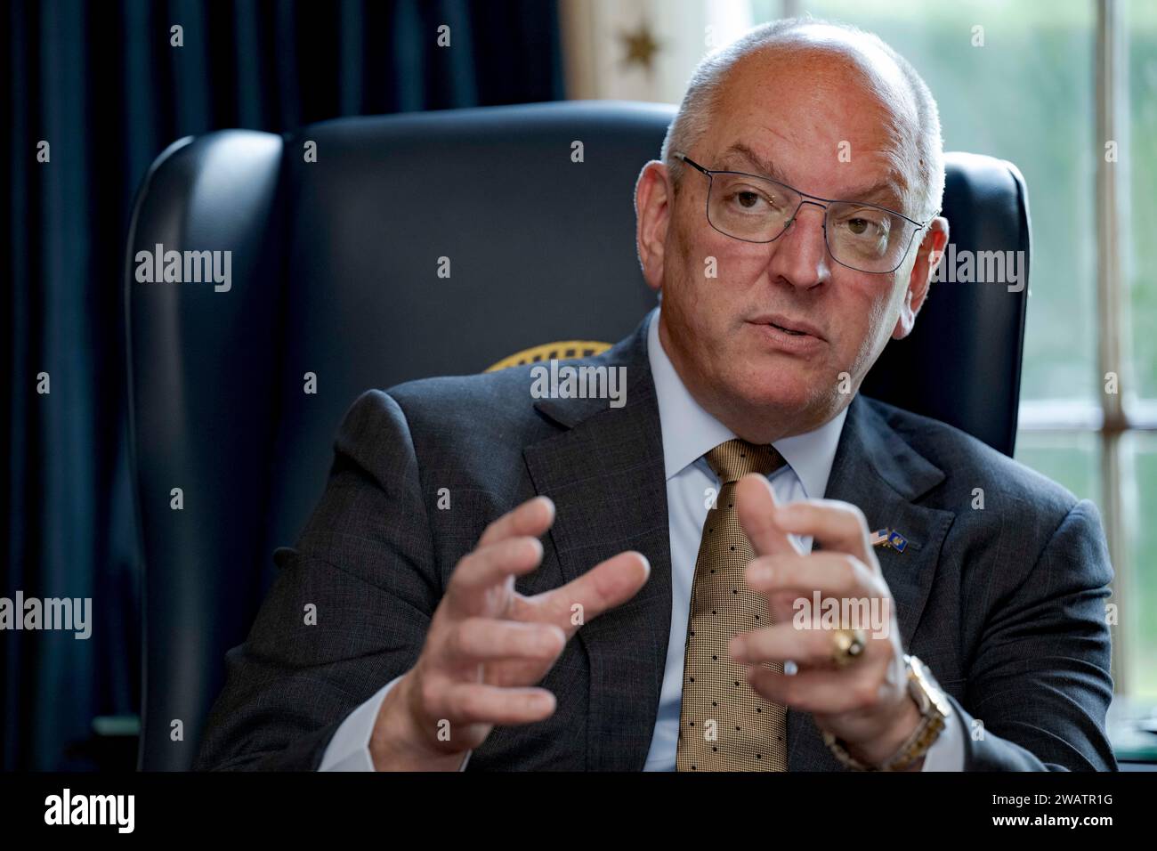 Louisiana Gov. John Bel Edwards talks at the governor's mansion in ...