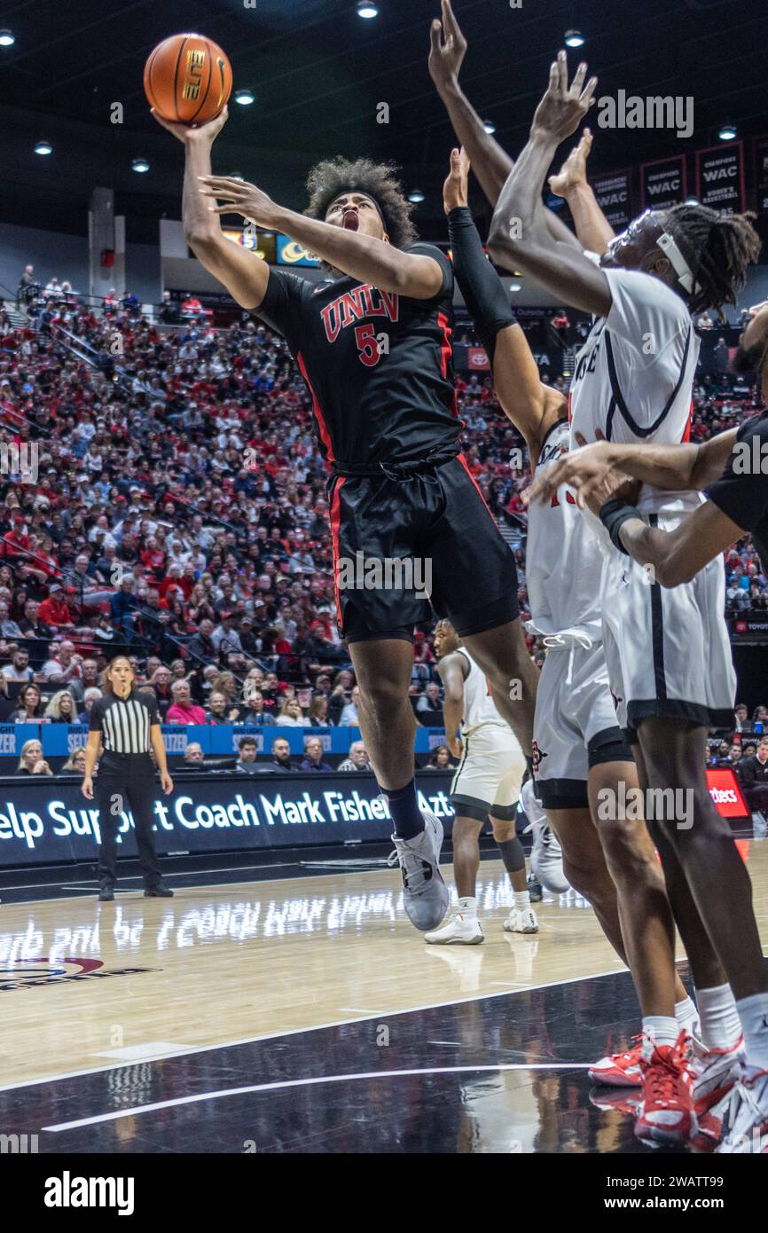 SAN DIEGO, CA - JANUARY 06: UNLV forward Rob Whaley Jr. (5) attempts a ...