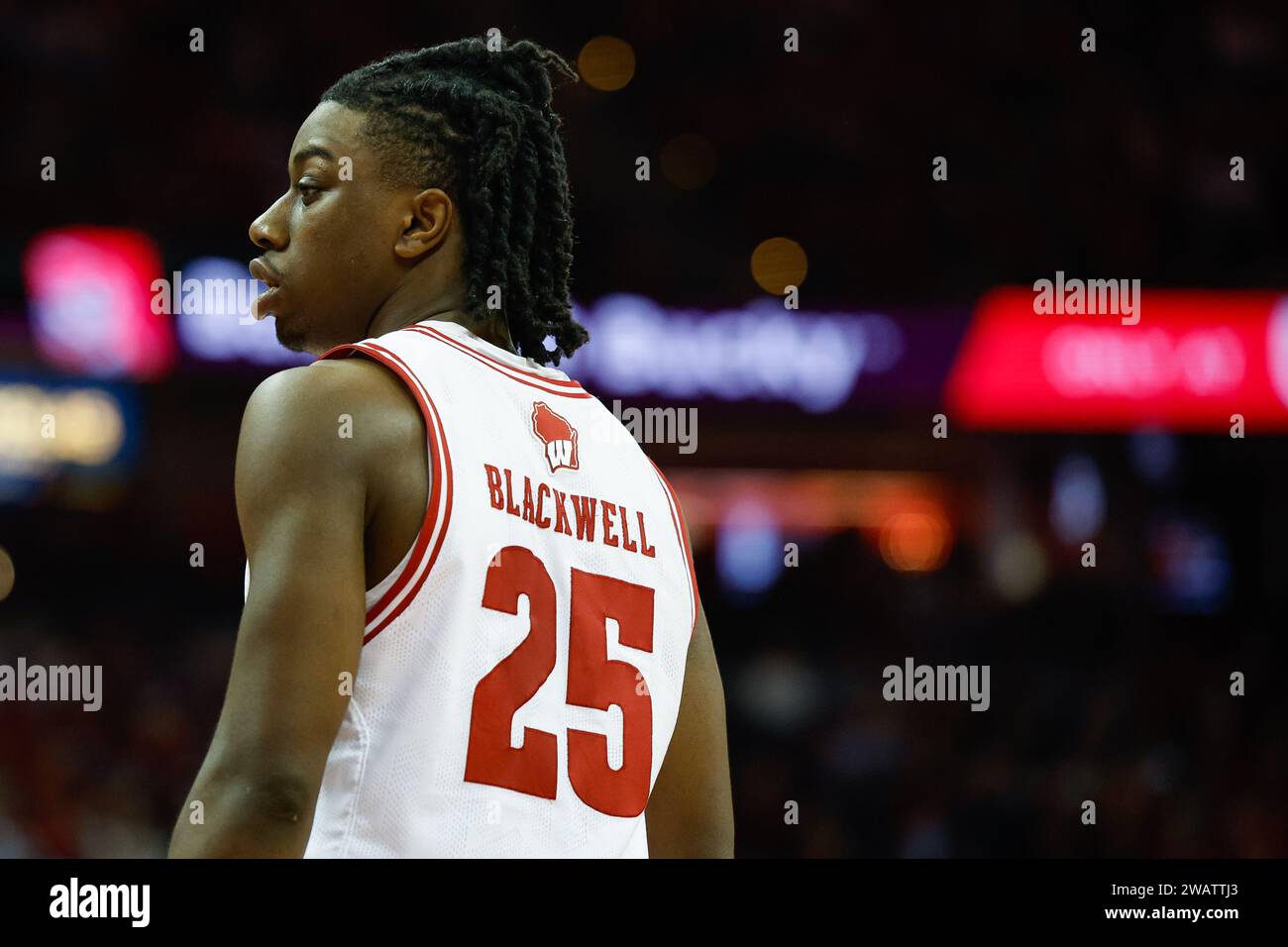 Madison, WI, USA. 6th Jan, 2024. Wisconsin Badgers guard John Blackwell ...
