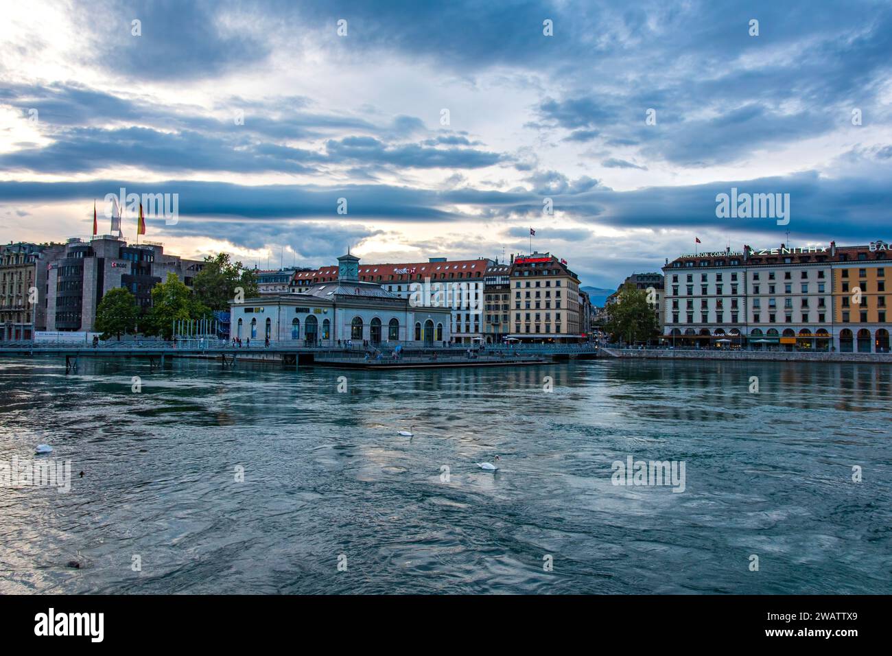 Geneva, Switzerland - August 30 2023: Rhone River and scenic view of ...