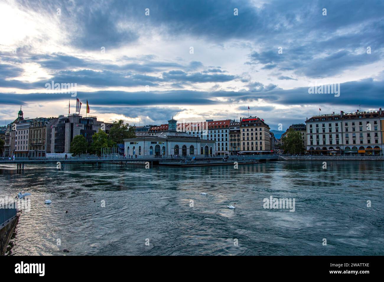 Geneva, Switzerland - August 30 2023: Rhone River and scenic view of ...