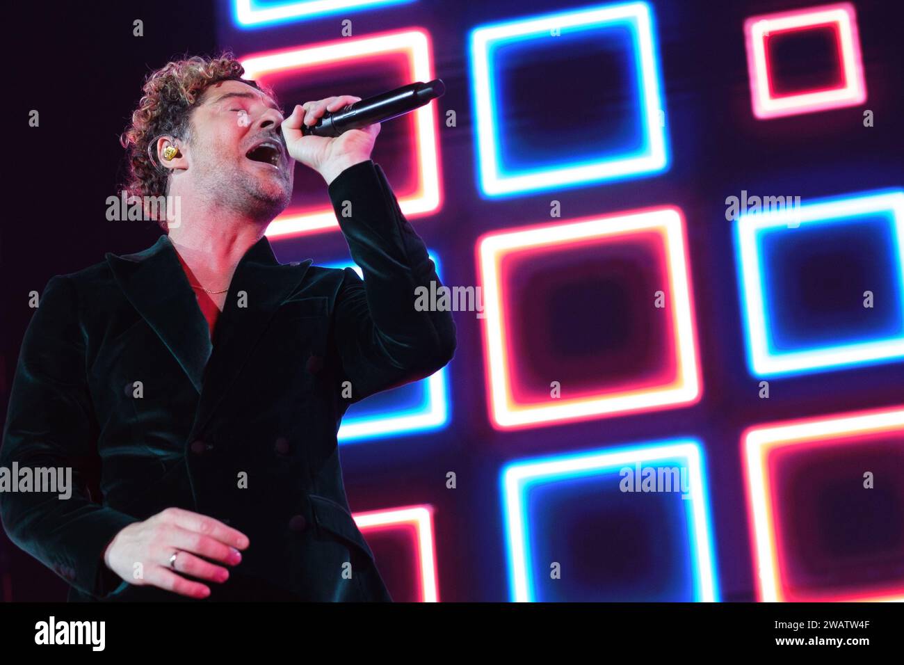 The singer David Bisbal performs during the concert of I feel alive ...