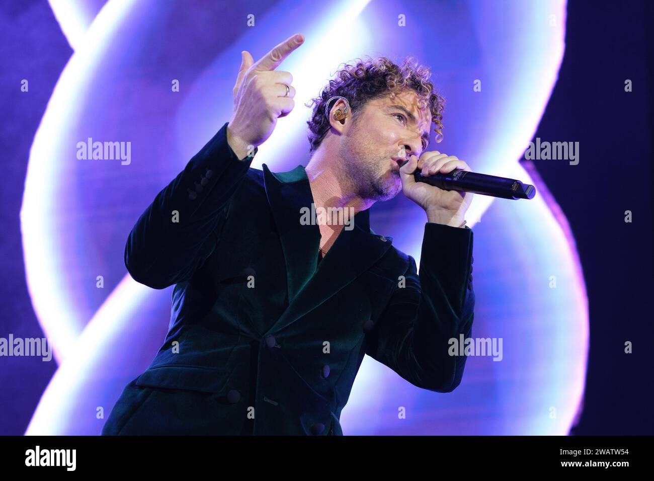 The singer David Bisbal performs during the concert of I feel alive ...