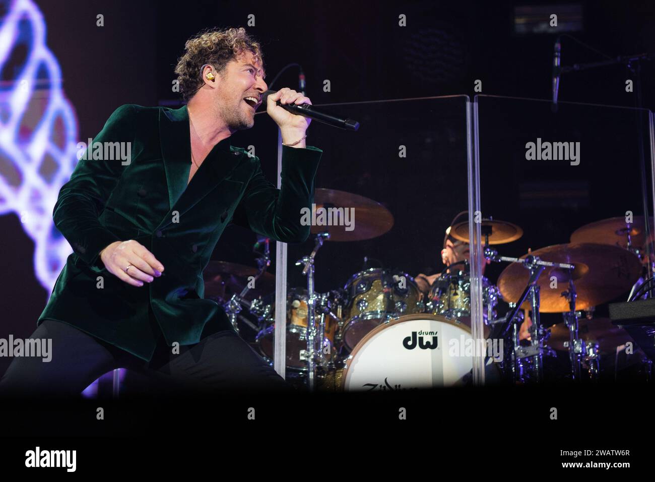 The singer David Bisbal performs during the concert of I feel alive ...