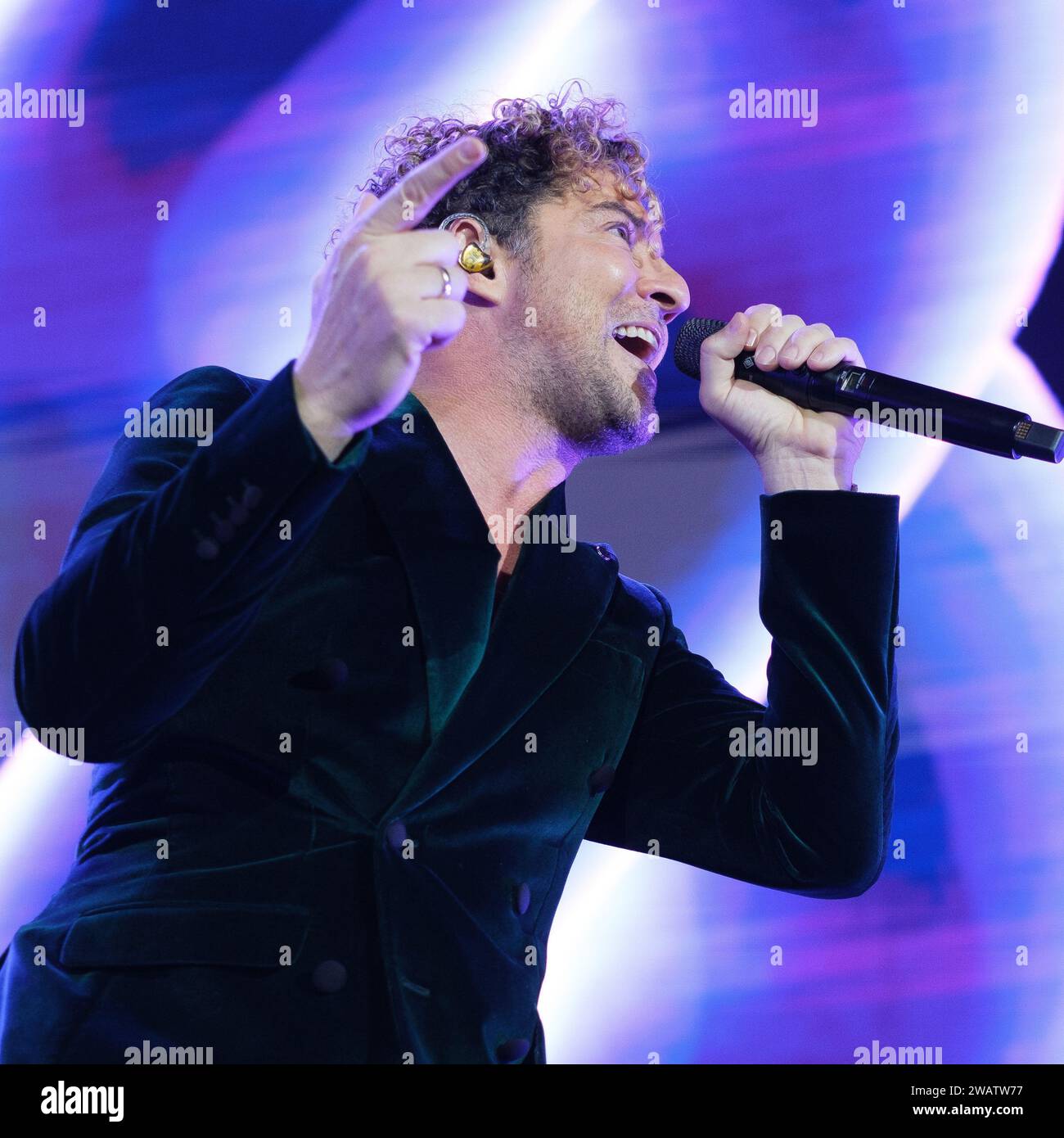 The singer David Bisbal performs during the concert of I feel alive ...