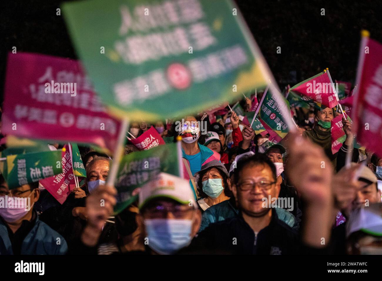 New Taipei, Taiwan. 06th Jan, 2024. Supporters were waving flags during ...