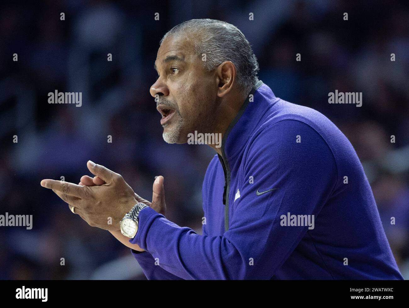 Kansas State coach Jerome Tang encourages the team during the first ...
