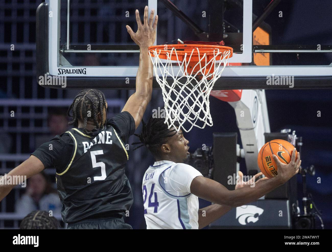 Kansas State's Arthur Kaluma, right, scores a basket against Central ...