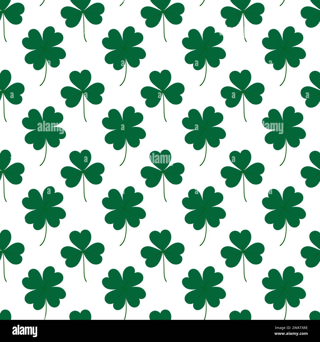 Seamless pattern of tree and four leaf clover. Outline and color drawn ...