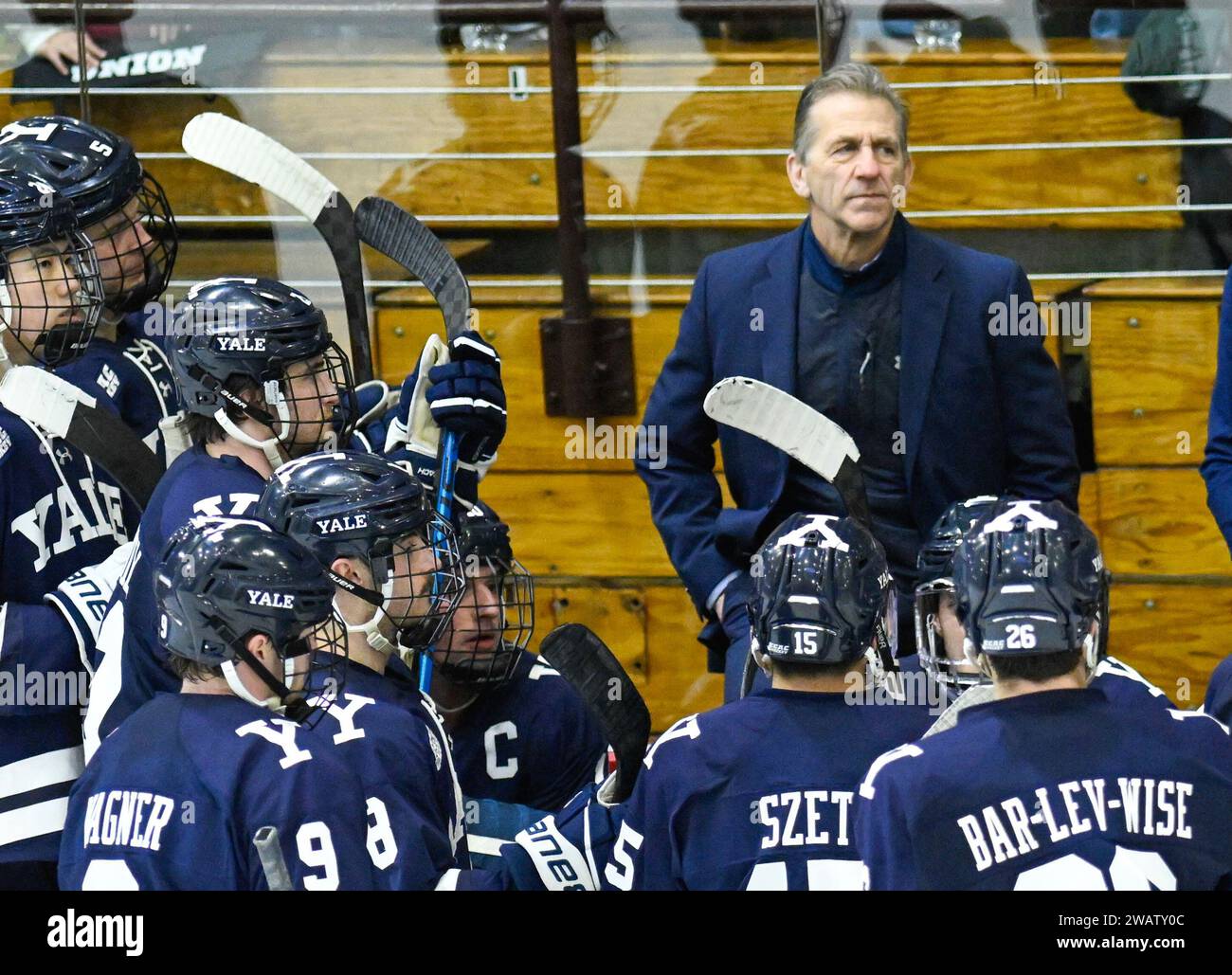 Yale head coach Keith Allain instructs his players against Union during ...