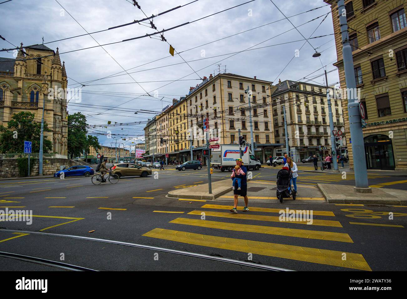 Geneva, Switzerland - September 8 2023: Urban street view of downtown ...