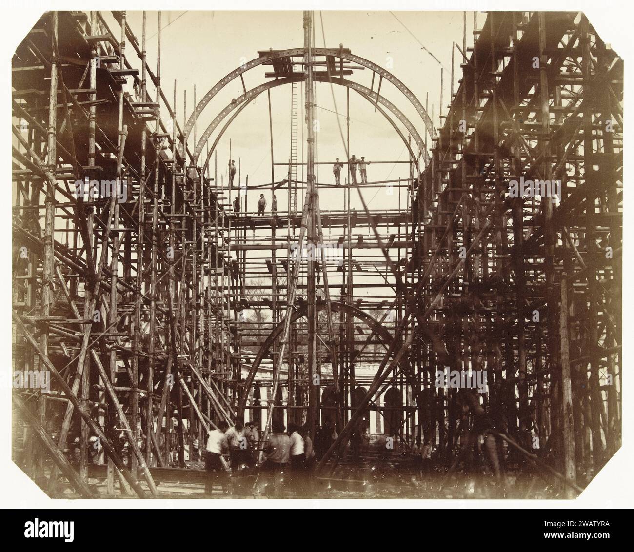 Construction work for the exhibition building of the 1862 International ...