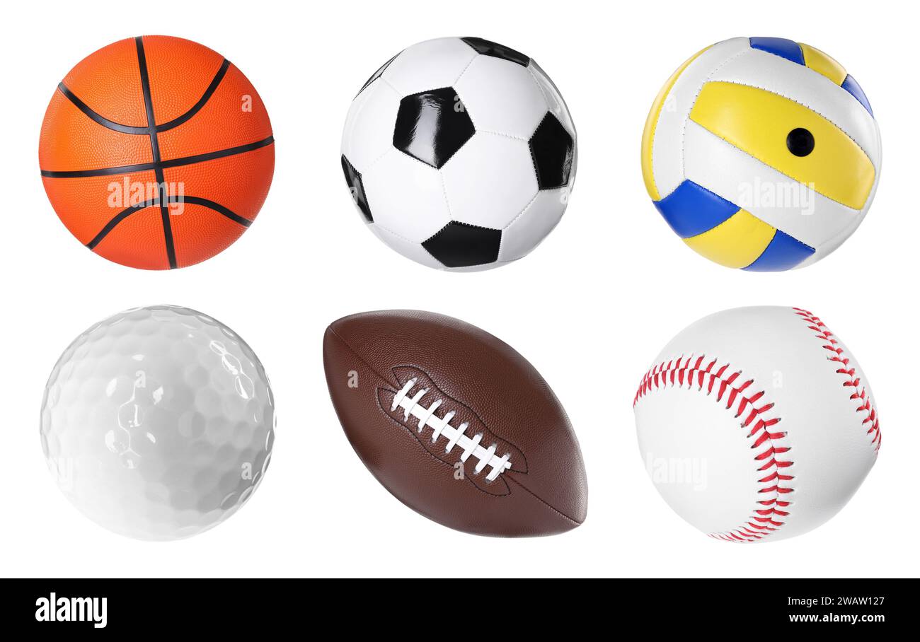 Different balls for various sports isolated on white, collection Stock ...