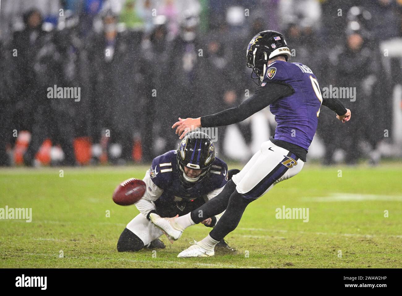 Baltimore, United States. 06th Jan, 2024. Baltimore Ravens place kicker ...
