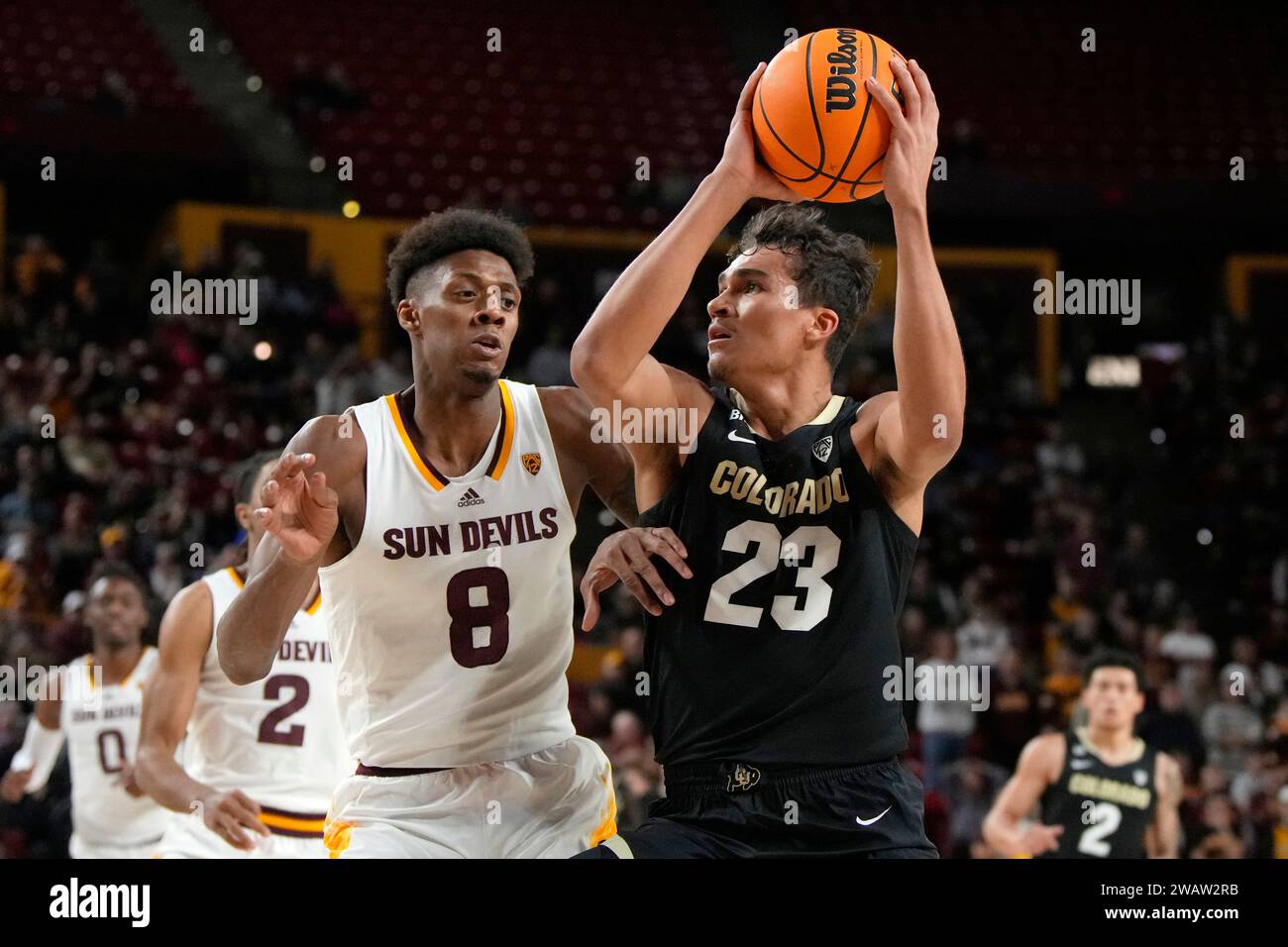 Colorado forward Tristan da Silva (23) drives on Arizona State forward ...