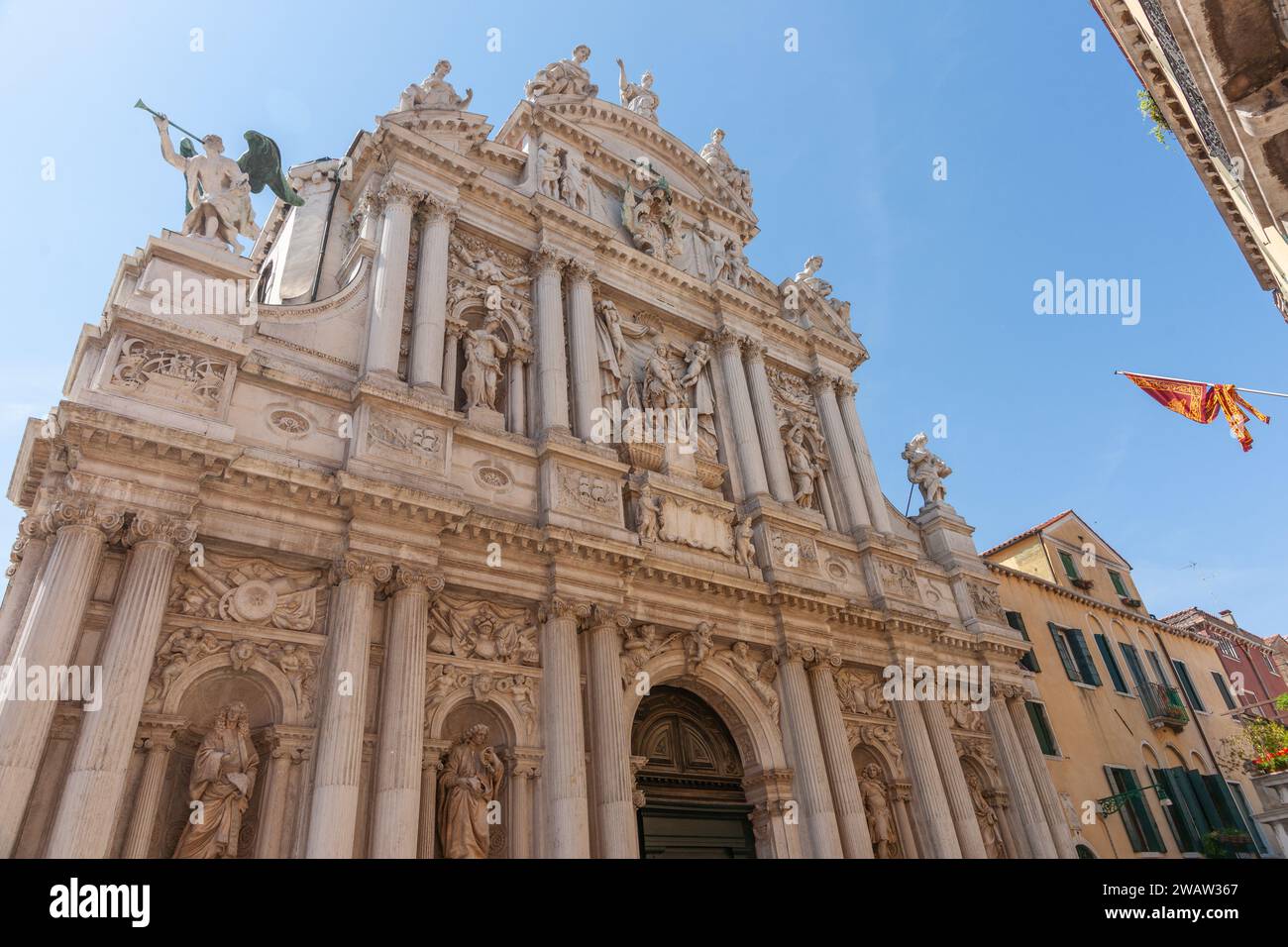 Church of Santa Maria del Giglio facade in elaborate detail of Venetian ...