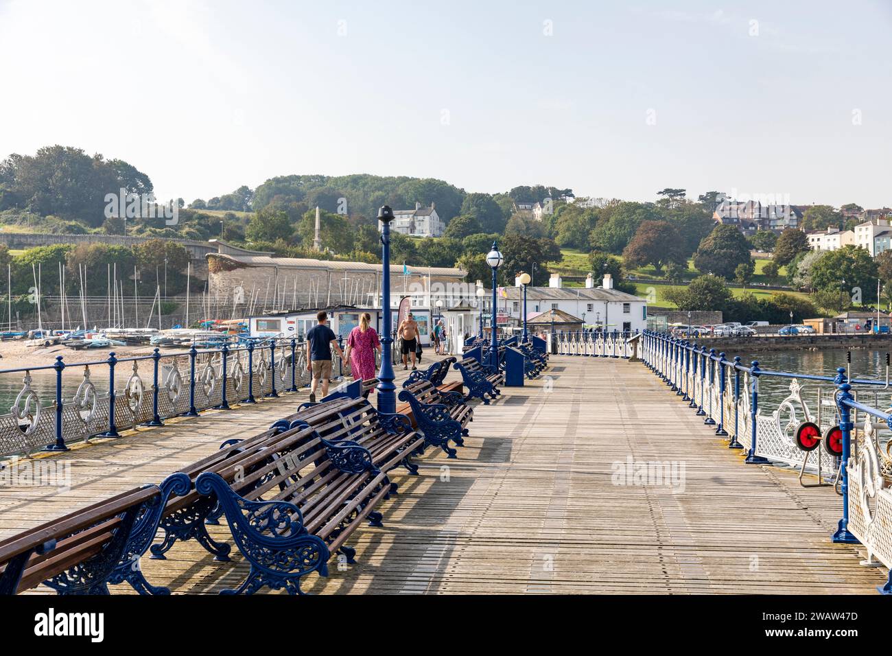 Swanage Dorset England, refurbished Swanage pier and view back towards ...