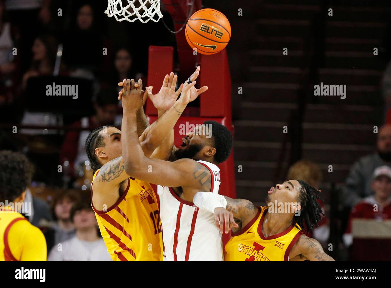 Iowa State forward Robert Jones (12), knocks the ball away from ...