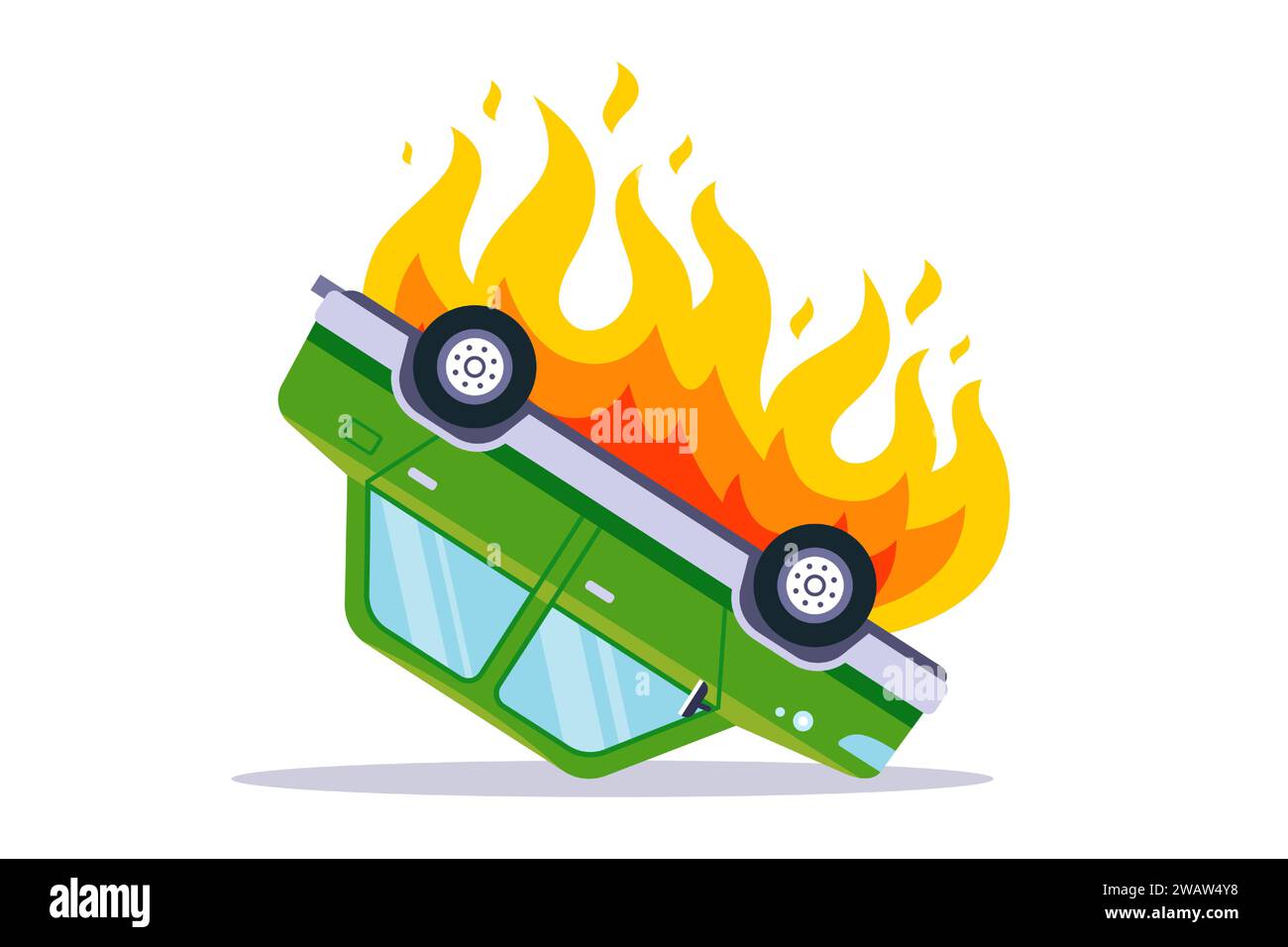 burning overturned car. flat vector illustration Stock Vector Image & Art - Alamy