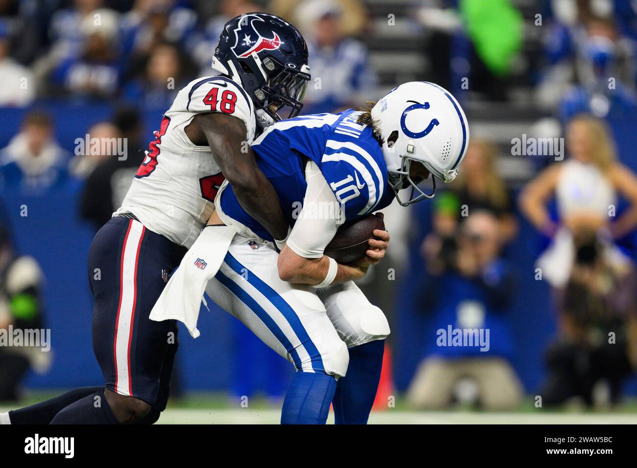 Houston Texans linebacker Christian Harris (48) sacks Indianapolis ...