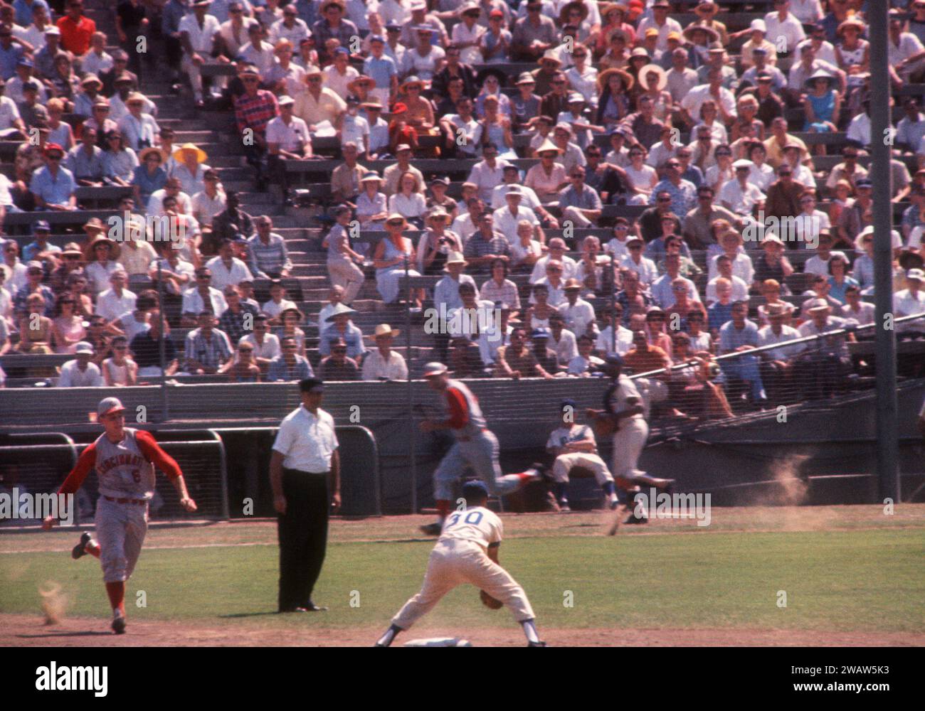LOS ANGELES, CA - JULY 9: Johnny Edwards #6 of the Cincinnati Reds gets ...
