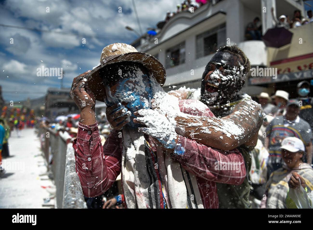 Pasto, Colombia. 06th Jan, 2024. People play with Carioca (A festivity ...
