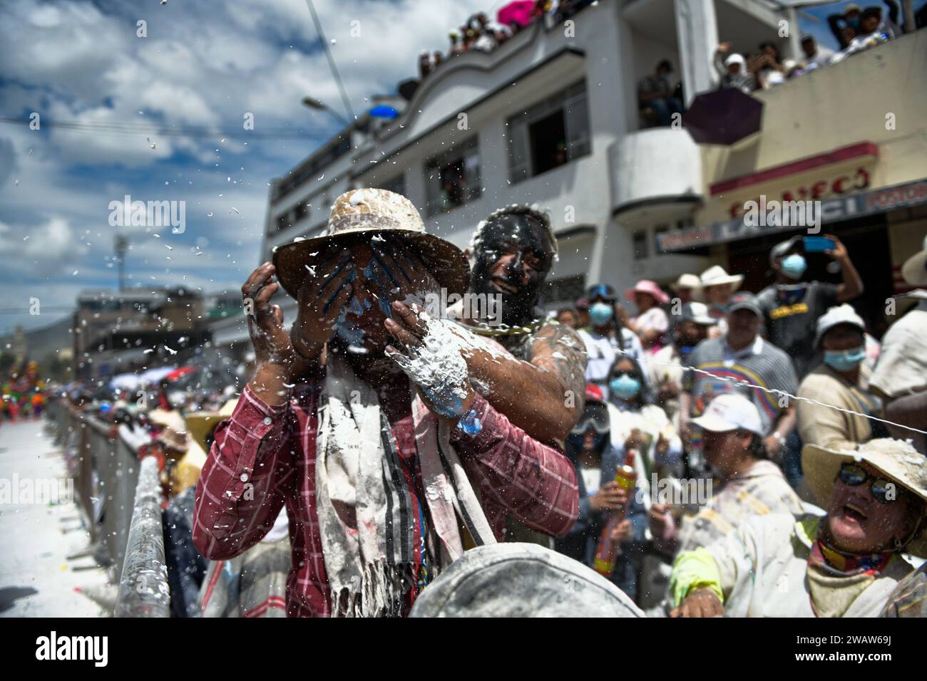 Pasto, Colombia. 06th Jan, 2024. People play with Carioca (A festivity ...