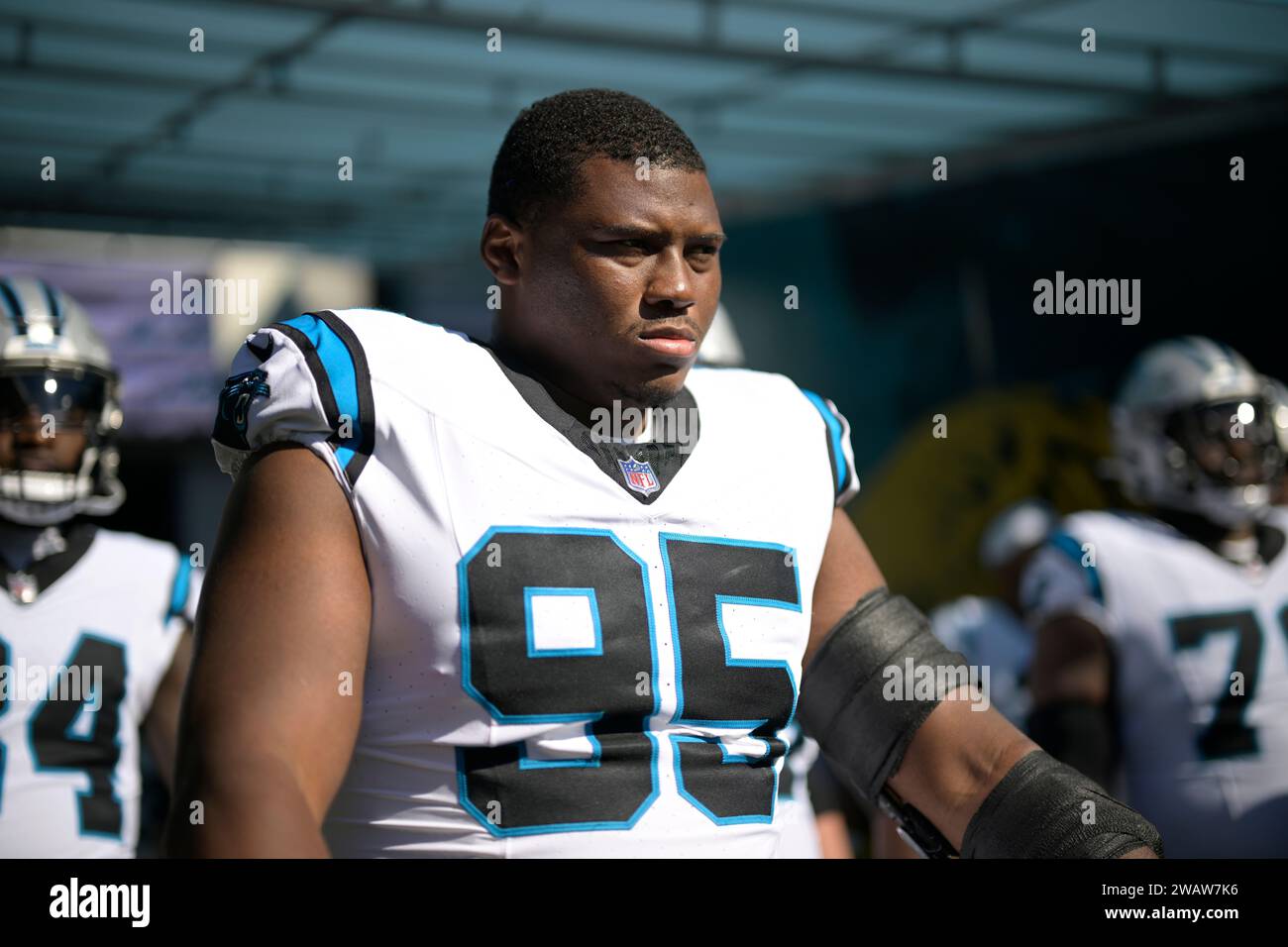 Carolina Panthers defensive tackle Derrick Brown (95) waits to take the ...
