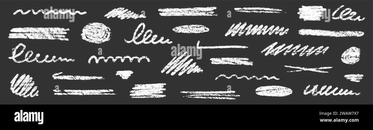 Chalk brush underline stroke set. Crayon marker highlight scribble ...