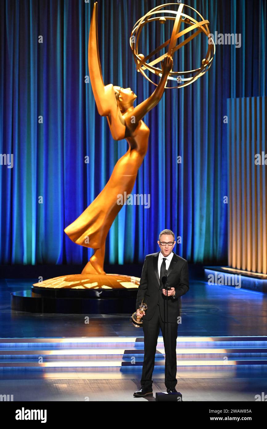 Gabe Hilfer accepts the Emmy for outstanding music supervision for "The ...
