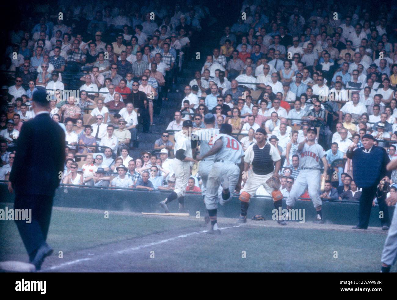DETROIT, MI - JULY 4: George Strickland #4 and Vic Power #10 of the ...