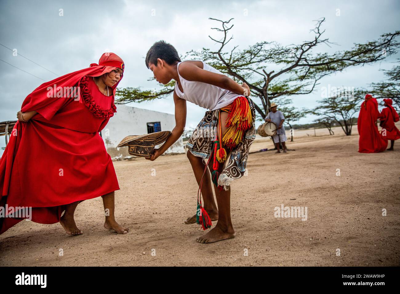 A Wayuu girl and a boy take part in the Yonna traditional dance. A ...