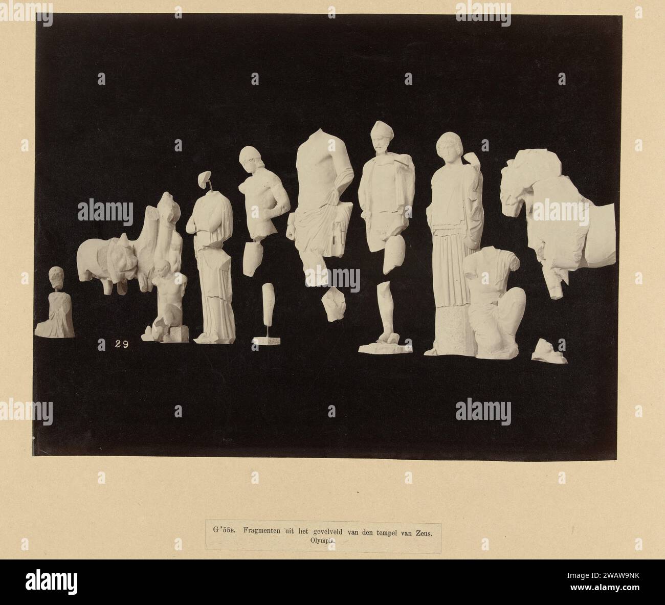 Fragments of the tympanum of the Temple of Zeus in Olympia, c. 1890 ...