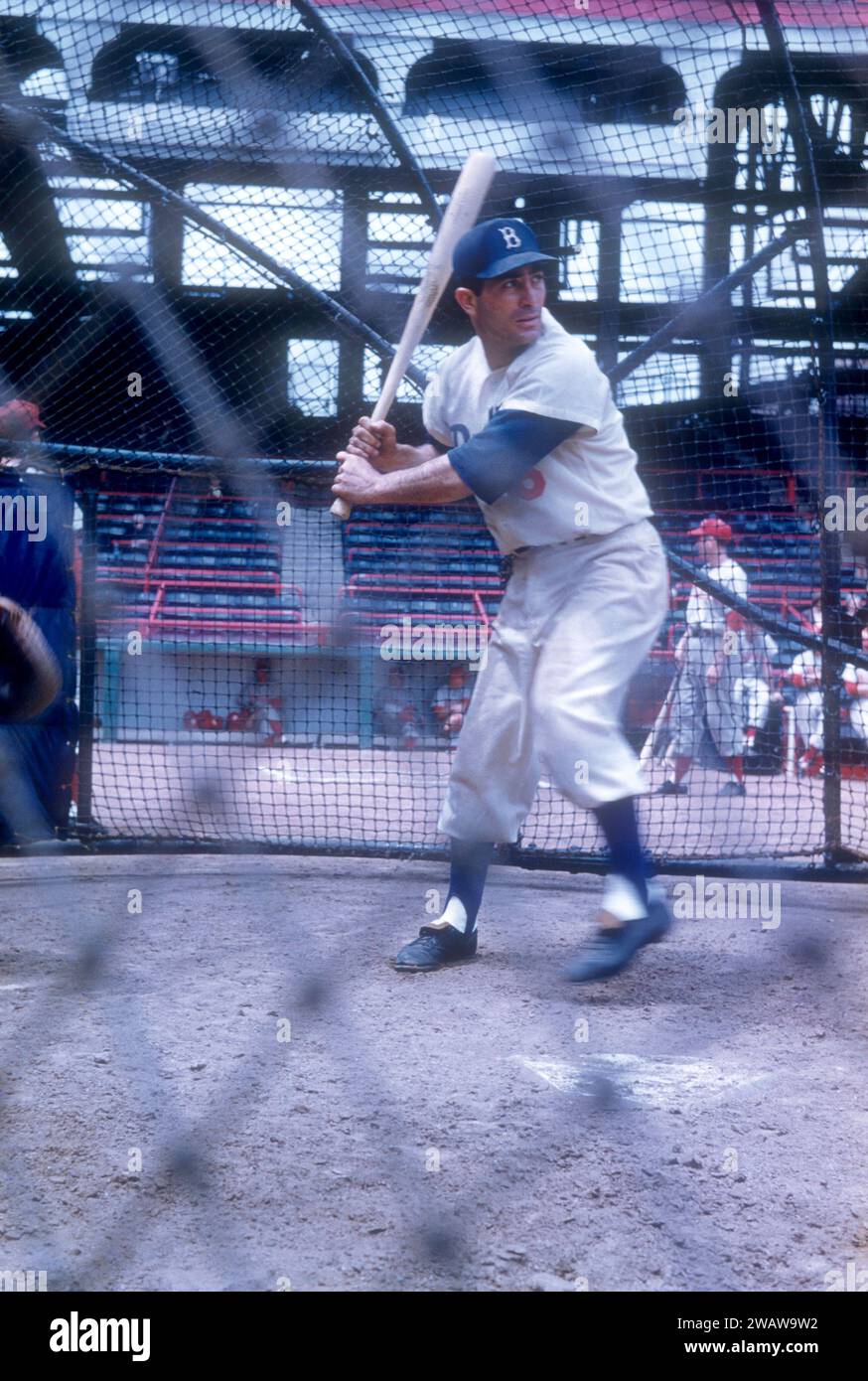 BROOKLYN, NY - MAY 22: Carl Furillo #6 of the Brooklyn Dodgers hits in ...