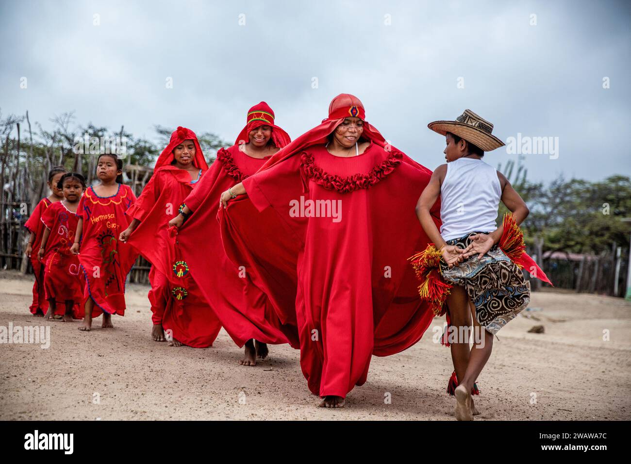 April 30, 2023, Rioacha, La Guajira, Colombia: A group of Wayuu girls ...