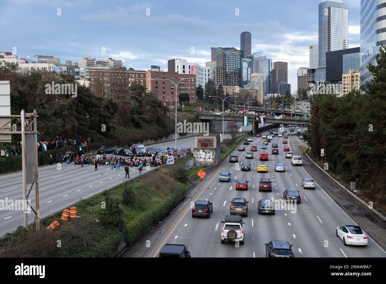 Seattle, Washington, USA. 6th January, 2024. Protestors block ...