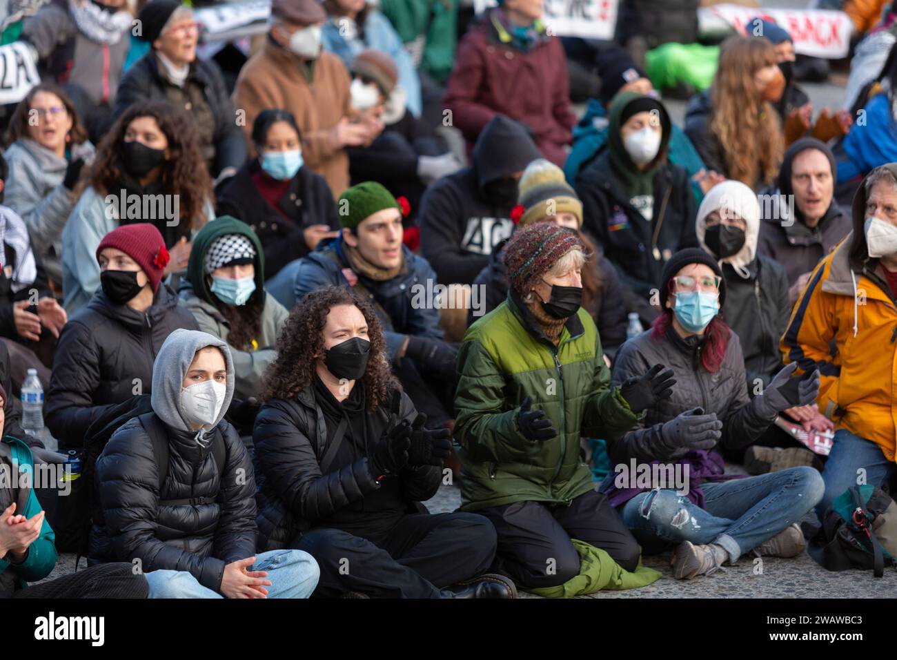 Seattle, Washington, USA. 6th January, 2024. Protestors block ...