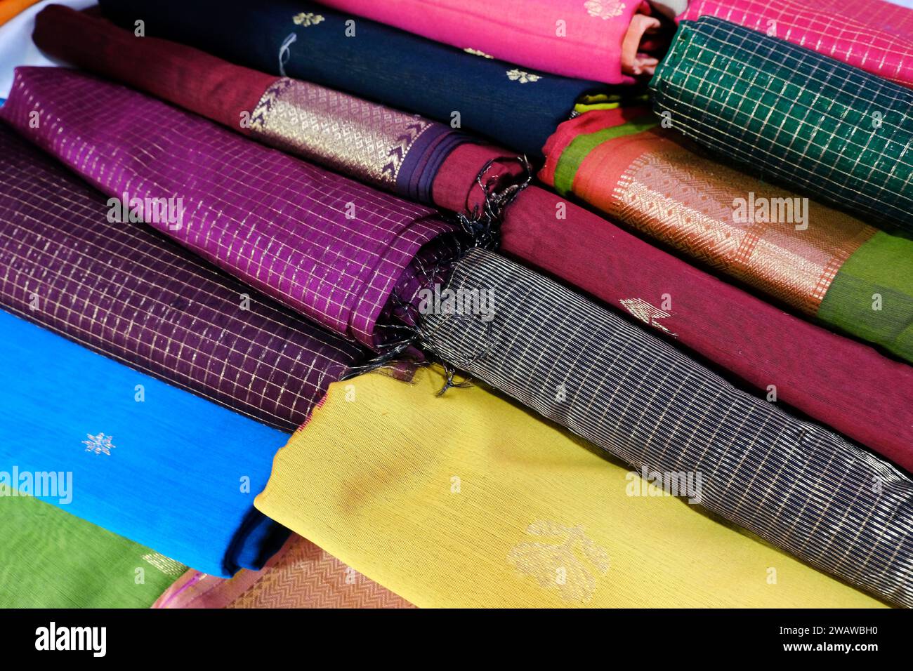 Handmade Indian silk sari , saree with golden details, woman wear on ...