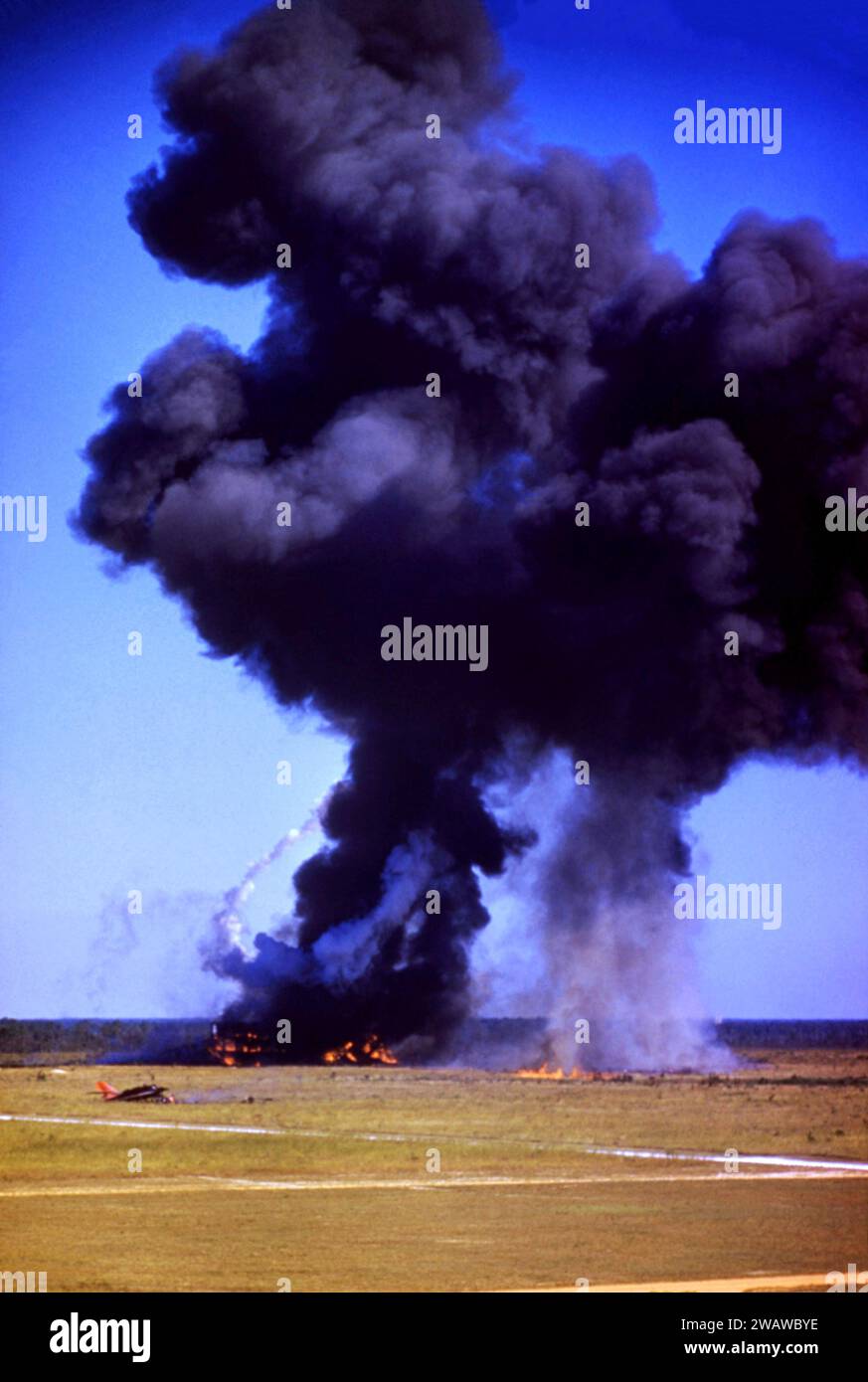 1955: General view of a fighter jet blowing up another plane circa 1955 ...