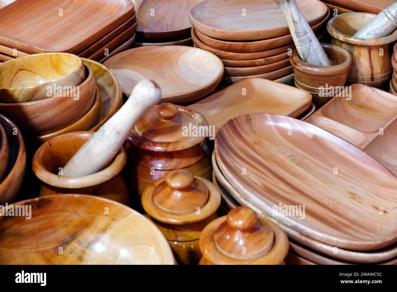 Wooden kitchen utensils, Wooden Kitchen Ware in different shapes Stock ...