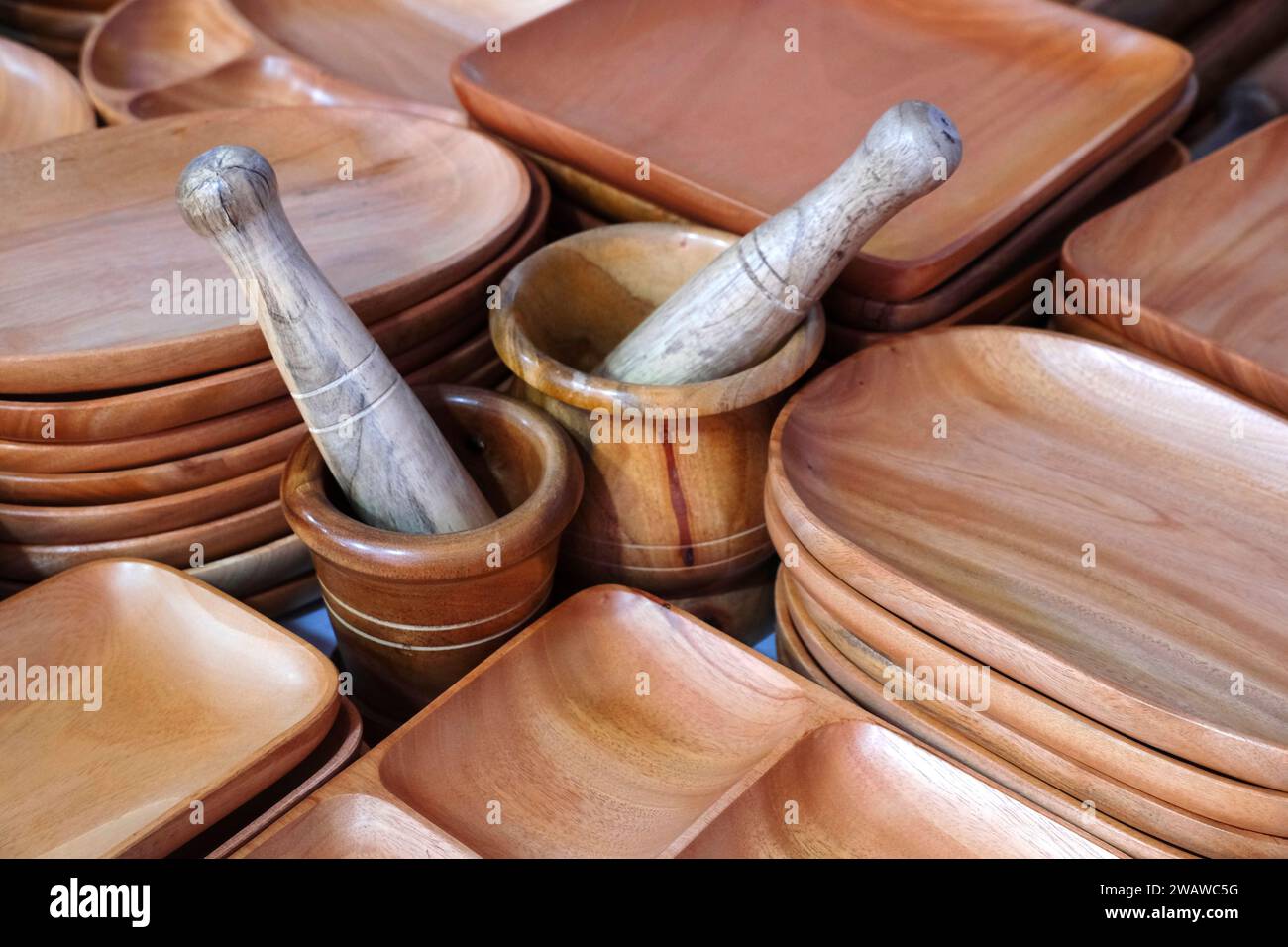 Wooden kitchen utensils, Wooden Kitchen Ware in different shapes Stock ...