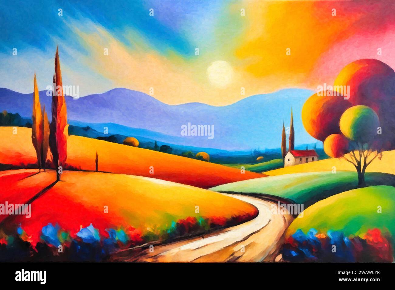 Vibrant and dramatic landscape painting. powerful and emotional view of ...