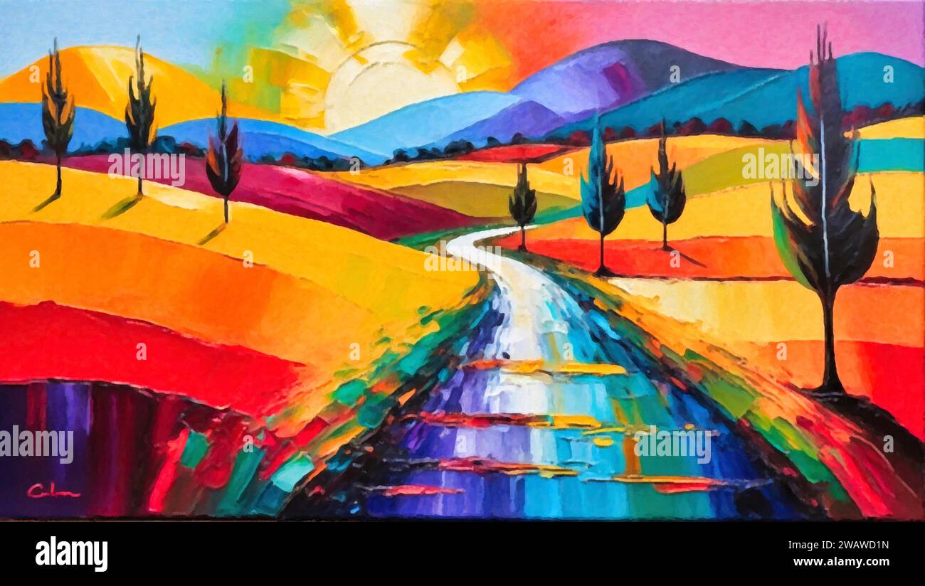 Vibrant and dramatic landscape painting. powerful and emotional view of ...