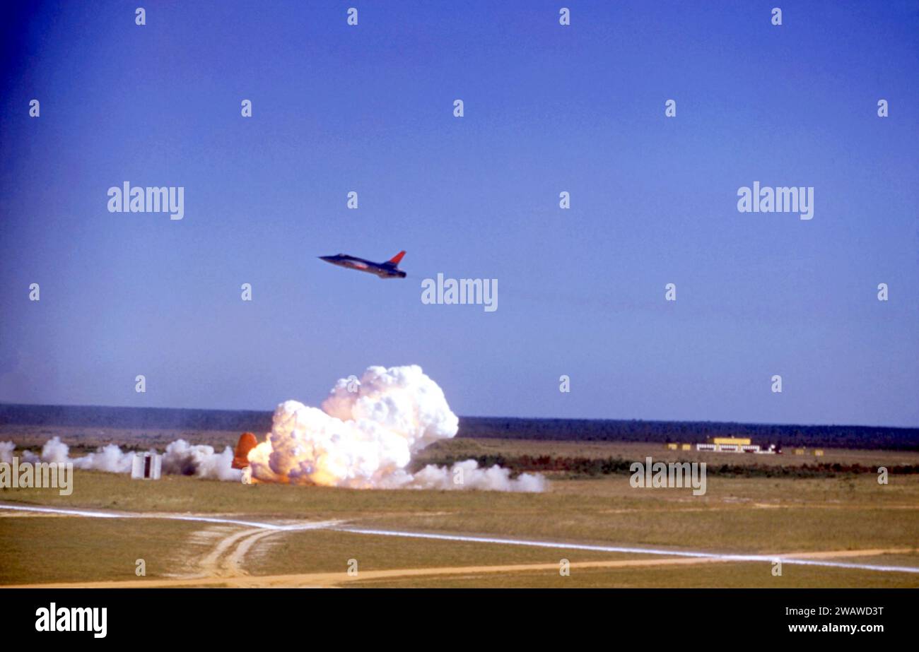 1955: General view of a fighter jet blowing up another plane circa 1955 ...