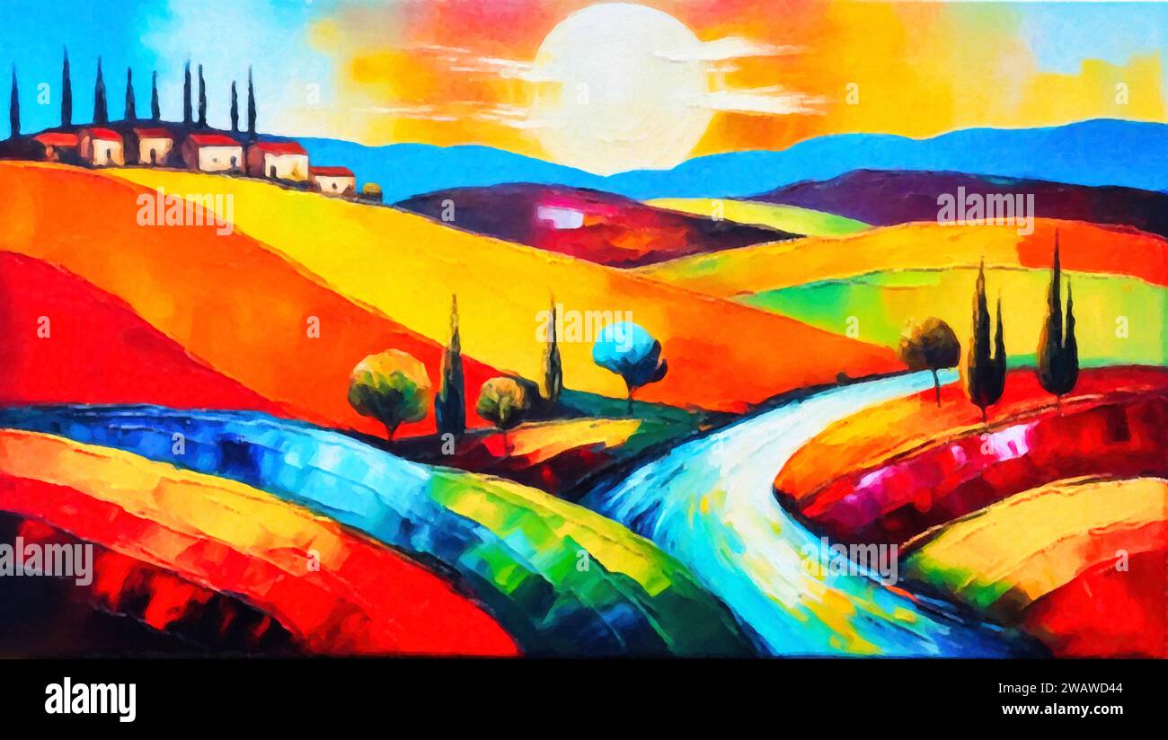 Vibrant and dramatic landscape painting. powerful and emotional view of ...