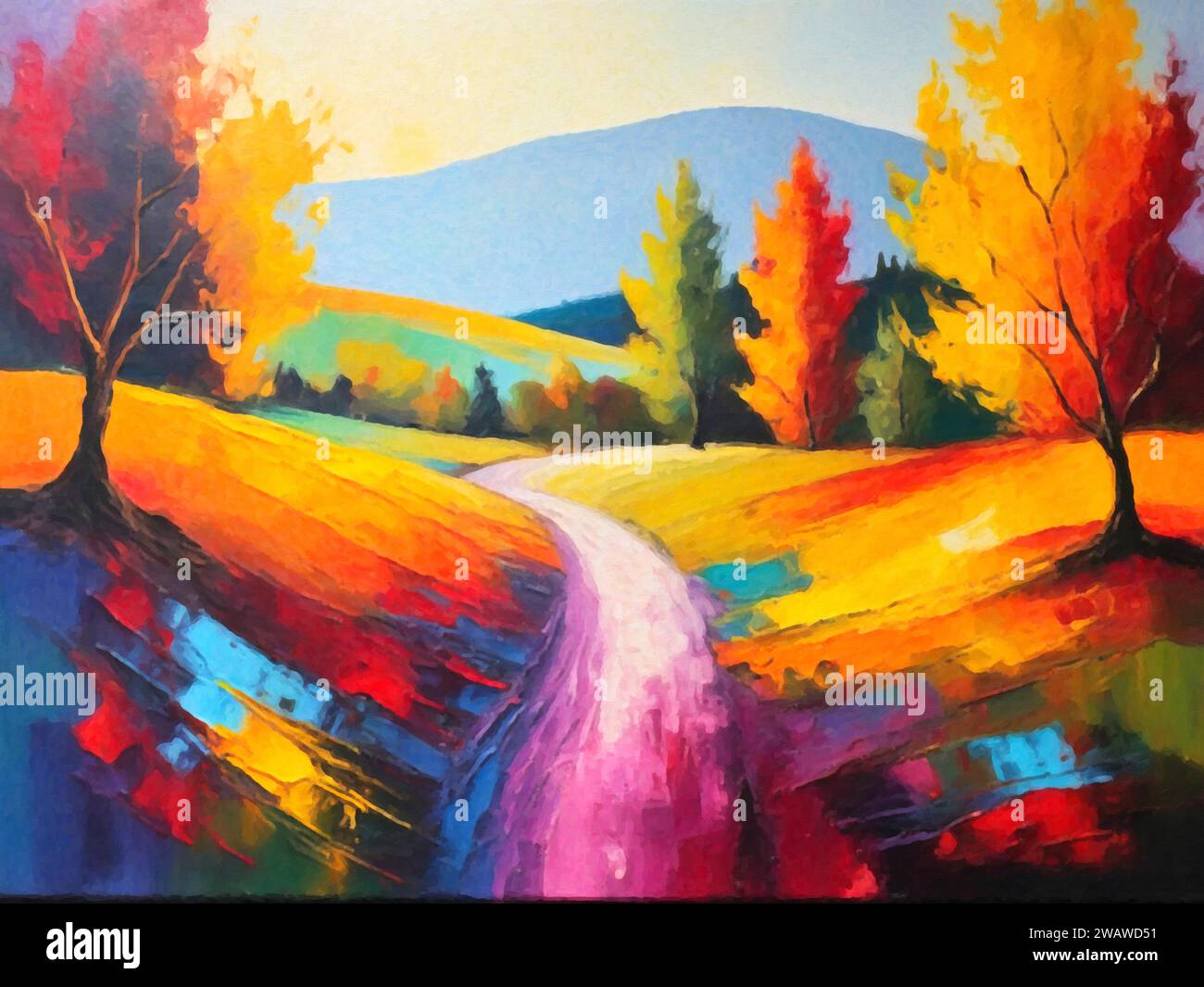 Vibrant and dramatic landscape painting. powerful and emotional view of ... Vibrant and dramatic landscape painting. powerful and emotional view of ...