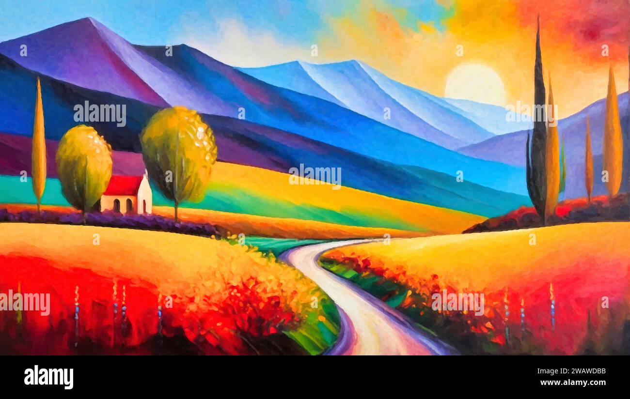 Vibrant and dramatic landscape painting. powerful and emotional view of ...